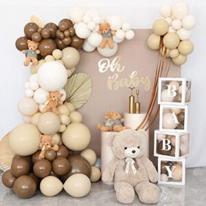 teddy bear baby shower balloon boxes brown garland kit arch nude neutral cream birthday party decorations white peach blush different sizes coffee wedding theme