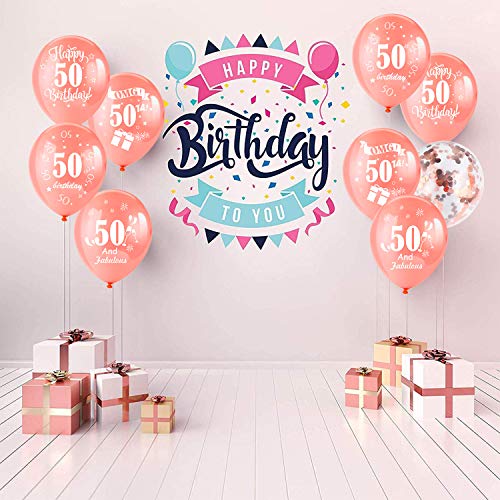 HOWAF 50th Birthday Balloons, Pack Of 30 Rose Gold Birthday Balloons Latex Confetti Balloons & 2 Ribbons for Men Women Happy 50th Birthday Party Decorations Supplies