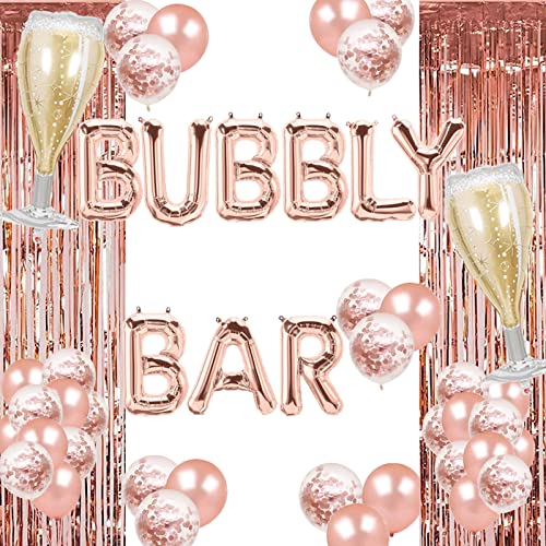 Bubbly Bar Balloons Rose Gold Mimosa Bar Party Banner Bride To Be/We are Engaged/Bridal Shower/Just Married/Bachelorette/Wedding/Champagne Brunch Themed Happy Anniversary Party Supplies Decorations