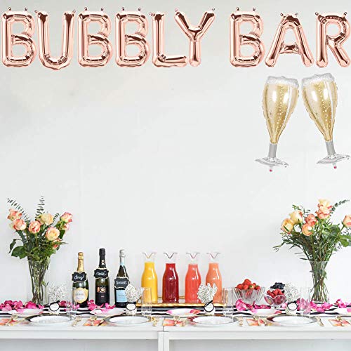 Bubbly Bar Balloons Rose Gold Mimosa Bar Party Banner Bride To Be/We are Engaged/Bridal Shower/Just Married/Bachelorette/Wedding/Champagne Brunch Themed Happy Anniversary Party Supplies Decorations