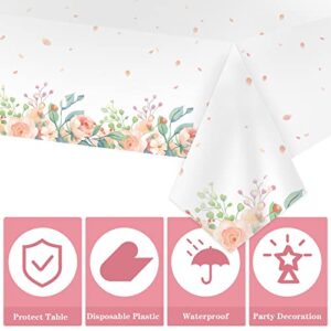 3 Pack Floral Baby Shower Decorations For Girl，Rectangular Plastic Party Tablecloths with Pink Floral Patterns( 108"x54"）,Table Cover for Birthdays,Weddings,Tea Party and Girl Baby Shower Decorations