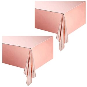 2Pcs Rose Gold Plastic Tablecloth Rose Gold Tinsel Foil Table Cover Disposable Rectangular Metallic Tablecloth Rose Gold Party Supplies Decorations for Bachelorette, Baby Shower, Wedding Table Decor