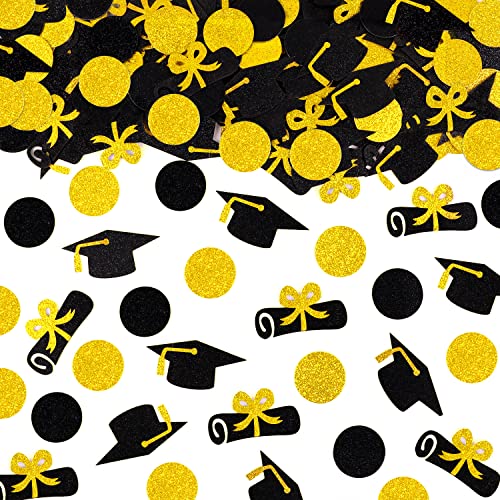 YUJUN 160PCS Graduation Confetti,2023 Gold and Black Paper Glitter Graduation Party Supplies Congrats Grad 2023 Graduation Cap Table Confetti Glitter for Class of 2023 High School College Graduation Party Decoration