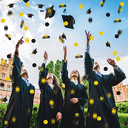 YUJUN 160PCS Graduation Confetti,2023 Gold and Black Paper Glitter Graduation Party Supplies Congrats Grad 2023 Graduation Cap Table Confetti Glitter for Class of 2023 High School College Graduation Party Decoration