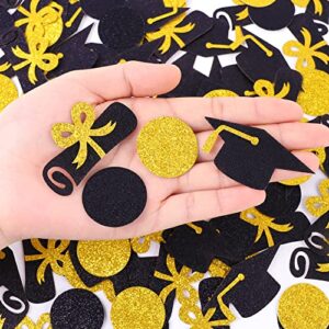 YUJUN 160PCS Graduation Confetti,2023 Gold and Black Paper Glitter Graduation Party Supplies Congrats Grad 2023 Graduation Cap Table Confetti Glitter for Class of 2023 High School College Graduation Party Decoration