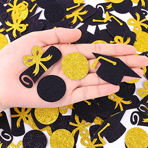 YUJUN 160PCS Graduation Confetti,2023 Gold and Black Paper Glitter Graduation Party Supplies Congrats Grad 2023 Graduation Cap Table Confetti Glitter for Class of 2023 High School College Graduation Party Decoration