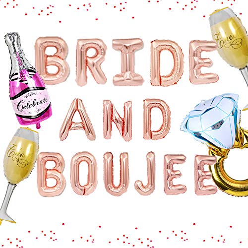 JeVenis Bride And Boujee Bachelorette Party Decor Bach Party Decorations Bride and Boujee Banner Diamond Ring Champagne Glass Balloons Champagne Bottle Balloon