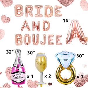 JeVenis Bride And Boujee Bachelorette Party Decor Bach Party Decorations Bride and Boujee Banner Diamond Ring Champagne Glass Balloons Champagne Bottle Balloon