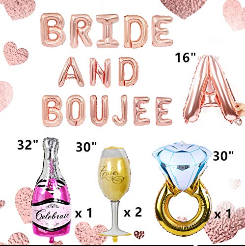 JeVenis Bride And Boujee Bachelorette Party Decor Bach Party Decorations Bride and Boujee Banner Diamond Ring Champagne Glass Balloons Champagne Bottle Balloon