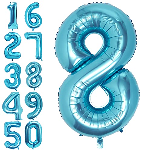 40 Inch Blue Large Numbers 0-9(Zero-Nine) Birthday Party and Anniversary Events Decorations Helium Foil Mylar Big Number Balloon Digit 8(Eight)