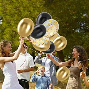 Black and Gold Confetti Balloons 60 Pack-12 Inch Black and Gold Confetti Metallic Chrome Latex Balloons for Graduation Ceremony Birthday Bachelor Engagement Wedding Baby Shower Party Decorations