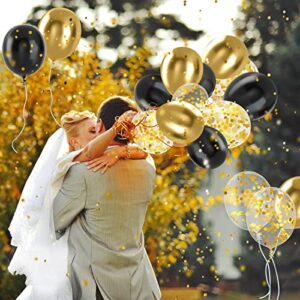 Black and Gold Confetti Balloons 60 Pack-12 Inch Black and Gold Confetti Metallic Chrome Latex Balloons for Graduation Ceremony Birthday Bachelor Engagement Wedding Baby Shower Party Decorations