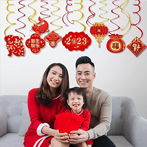 2023 Chinese New Year Decorations-Hanging Swirls Decorations for Year of the Rabbit and Lunar New Year(30 Pieces)