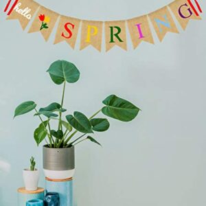 JOZON Hello Spring Burlap Banner Jute Spring Bunting Banner Garland Flower Spring Decorations for Indoor Outdoor Party Mantel Fireplace Wall Decor