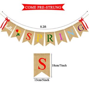 JOZON Hello Spring Burlap Banner Jute Spring Bunting Banner Garland Flower Spring Decorations for Indoor Outdoor Party Mantel Fireplace Wall Decor