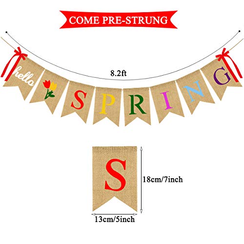 JOZON Hello Spring Burlap Banner Jute Spring Bunting Banner Garland Flower Spring Decorations for Indoor Outdoor Party Mantel Fireplace Wall Decor