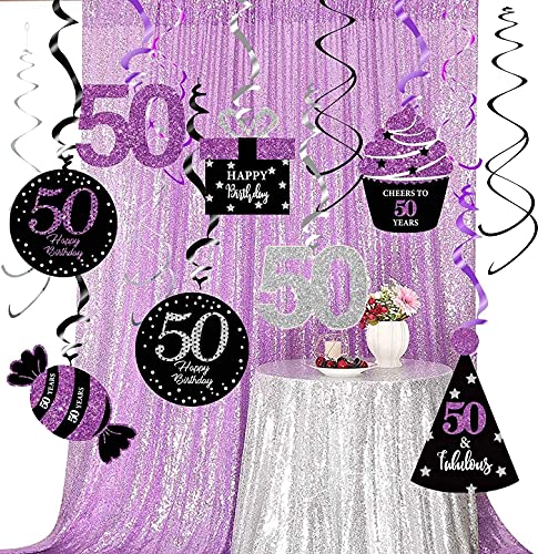 50th Birthday Decorations for Women Purple Silver Black Qian’s Party Purple Silver Black Foil Hanging Swirls Decorations 50th Birthday Party Hanging Decor – Women 50th Birthday Party Decoration Swirls - Set of 15