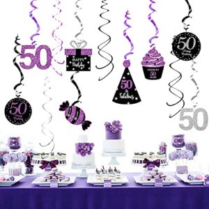 50th Birthday Decorations for Women Purple Silver Black Qian’s Party Purple Silver Black Foil Hanging Swirls Decorations 50th Birthday Party Hanging Decor – Women 50th Birthday Party Decoration Swirls - Set of 15