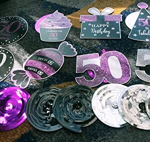 50th Birthday Decorations for Women Purple Silver Black Qian’s Party Purple Silver Black Foil Hanging Swirls Decorations 50th Birthday Party Hanging Decor – Women 50th Birthday Party Decoration Swirls - Set of 15