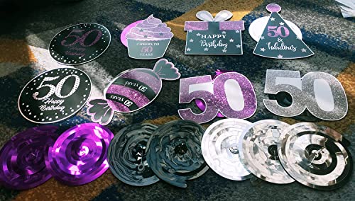 50th Birthday Decorations for Women Purple Silver Black Qian’s Party Purple Silver Black Foil Hanging Swirls Decorations 50th Birthday Party Hanging Decor – Women 50th Birthday Party Decoration Swirls - Set of 15