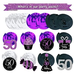 50th Birthday Decorations for Women Purple Silver Black Qian’s Party Purple Silver Black Foil Hanging Swirls Decorations 50th Birthday Party Hanging Decor – Women 50th Birthday Party Decoration Swirls - Set of 15