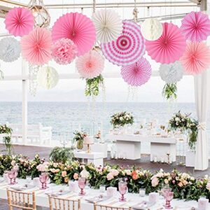 Hanging Party Decorations Set Tissue Paper Fan Paper Pom Poms Flowers and Honeycomb Ball for Wedding Birthday Baby Showers Engagement Party Decor Pink Kit