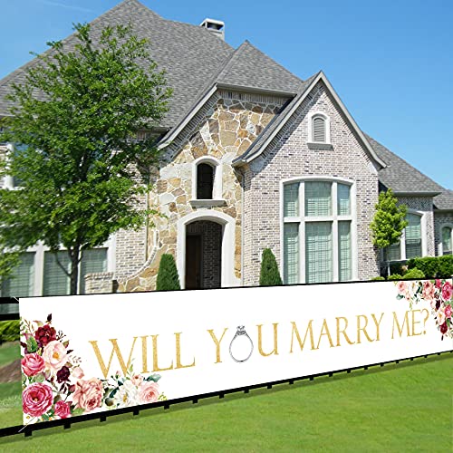 Will You Marry Me Banner Decorations, Bridal Shower Party Porch Sign Decorations Supplies, Large Wedding Engagement Party Photo Booth Backdrop (9.8x1.6ft)