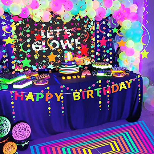 WILLBOND 115.484 Feet Neon Paper Garland Circle Dots Hanging Decorations Big and Small Circle Dots Banner for Neon Birthday Party Wedding Decoration Black Light Reactive Glow Party (8 Pieces)