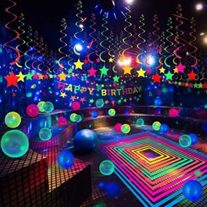 WILLBOND 115.484 Feet Neon Paper Garland Circle Dots Hanging Decorations Big and Small Circle Dots Banner for Neon Birthday Party Wedding Decoration Black Light Reactive Glow Party (8 Pieces)