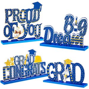 90shine 4pcs graduation decorations 2023 table centerpieces – congrats grad party decor supplies ornaments blue (assembly needed)