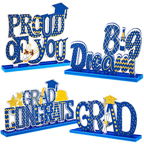 90shine 4PCS Graduation Decorations 2023 Table Centerpieces - Congrats Grad Party Decor Supplies Ornaments Blue (Assembly Needed)