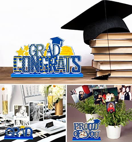 90shine 4PCS Graduation Decorations 2023 Table Centerpieces - Congrats Grad Party Decor Supplies Ornaments Blue (Assembly Needed)