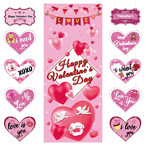 Valentines Day Decoration, Valentine's Day Door Cover & Heart Banner, Hanging Happy Valentine's Day Romantic Sign Banner for Front Door, Valentine Backdrops Banner for Special Night Party Decor Favor