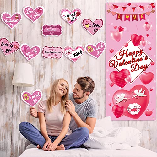 Valentines Day Decoration, Valentine's Day Door Cover & Heart Banner, Hanging Happy Valentine's Day Romantic Sign Banner for Front Door, Valentine Backdrops Banner for Special Night Party Decor Favor