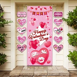 Valentines Day Decoration, Valentine's Day Door Cover & Heart Banner, Hanging Happy Valentine's Day Romantic Sign Banner for Front Door, Valentine Backdrops Banner for Special Night Party Decor Favor