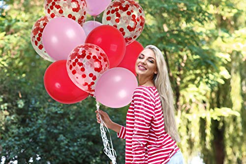 Valentines Day Party Supplies Red Balloons Pink Solid Latex Balloon Red Pink Confetti Balloon 36 Pack for Wedding Bridal Shower Birthday Party Decorations