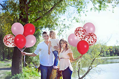 Valentines Day Party Supplies Red Balloons Pink Solid Latex Balloon Red Pink Confetti Balloon 36 Pack for Wedding Bridal Shower Birthday Party Decorations