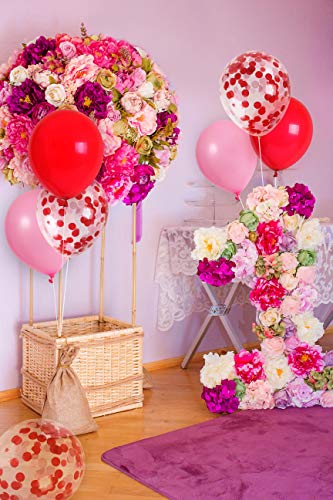 Valentines Day Party Supplies Red Balloons Pink Solid Latex Balloon Red Pink Confetti Balloon 36 Pack for Wedding Bridal Shower Birthday Party Decorations