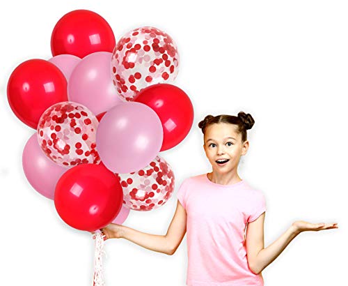 Valentines Day Party Supplies Red Balloons Pink Solid Latex Balloon Red Pink Confetti Balloon 36 Pack for Wedding Bridal Shower Birthday Party Decorations