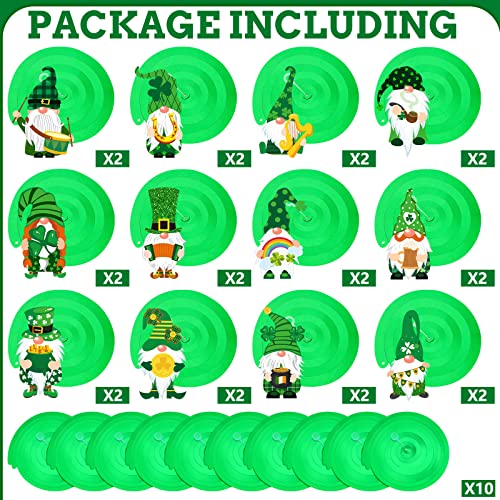 24 Pieces St Patricks Day Decorations St Patricks Day Hanging Decorations Irish Shamrocks Clovers Gnomes Foil Hanging Swirls Ceiling Decor for St. Patrick's Day Holiday Party Home Decoration Supplies