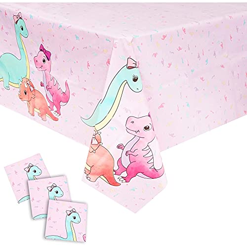 BLUE PANDA Pink Dinosaur Party Decorations for Girl's Birthdays, Plastic Tablecloth (54 x 108 in, 3 Pack)