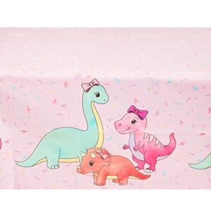 BLUE PANDA Pink Dinosaur Party Decorations for Girl's Birthdays, Plastic Tablecloth (54 x 108 in, 3 Pack)