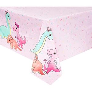 BLUE PANDA Pink Dinosaur Party Decorations for Girl's Birthdays, Plastic Tablecloth (54 x 108 in, 3 Pack)