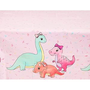 BLUE PANDA Pink Dinosaur Party Decorations for Girl's Birthdays, Plastic Tablecloth (54 x 108 in, 3 Pack)