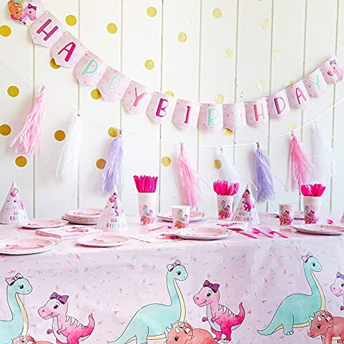 BLUE PANDA Pink Dinosaur Party Decorations for Girl's Birthdays, Plastic Tablecloth (54 x 108 in, 3 Pack)