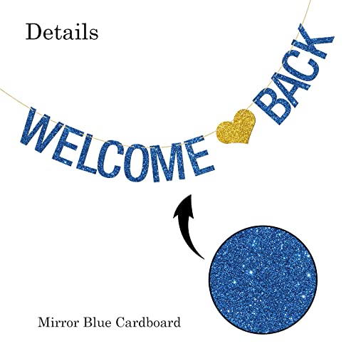 Welcome Back Banner, Welcome Home Sign Banner, Homecoming Day, Back to School, Retirement Party Decoration Bunting Supplies, Glittery Blue