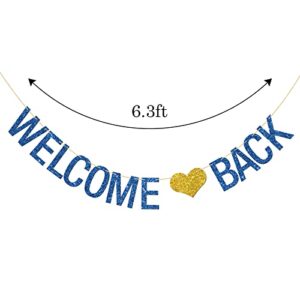 Welcome Back Banner, Welcome Home Sign Banner, Homecoming Day, Back to School, Retirement Party Decoration Bunting Supplies, Glittery Blue