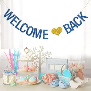 Welcome Back Banner, Welcome Home Sign Banner, Homecoming Day, Back to School, Retirement Party Decoration Bunting Supplies, Glittery Blue