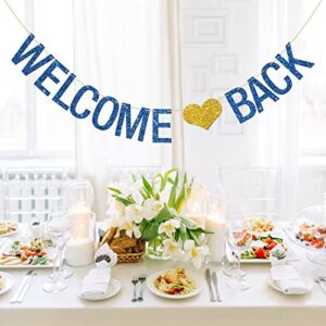 Welcome Back Banner, Welcome Home Sign Banner, Homecoming Day, Back to School, Retirement Party Decoration Bunting Supplies, Glittery Blue