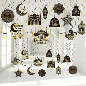 30 pieces ramadan hanging swirl decorations, eid mubarak ramadan ceiling decorations for home, foil hanging swirl streams eid kareem theme decorations for muslim ramadan party supplies